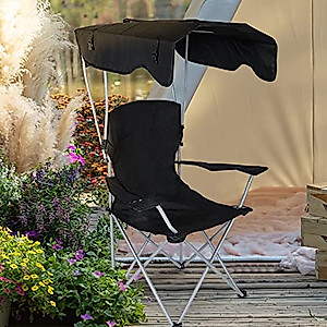 YSSOA Canopy Lounge Chair with Sunshade for Camping, Hiking, Travel, and Other Outdoor Events, with Cup Holder, 21.6" x 21.6" x 36", Black, 1-Pack
