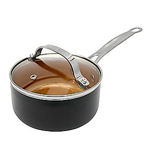 Gotham Steel Nonstick 1-Quart Sauce Pan with Ceramic and Titanium Copper Coating and Tempered Glass Lid – Dishwasher