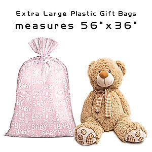 Loveinside Jumbo Large Plastic Gift Bag, Baby Girl Design Plastic Bag with Tag and Tie for Birthday, Baby Shower and Holiday - 56" x 36", 1 Pcs - Baby Pink