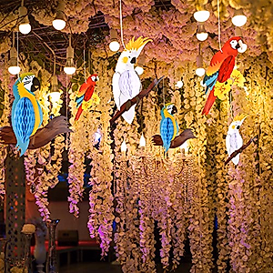 TUPARKA 6 Pieces Tropical Birds Honeycomb Parrot Hawaiian Summer Beach Tiki Bar Luau Party Home Classroom Hanging Decorations(Parrot)