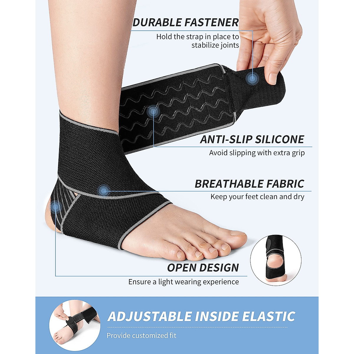 CAMBIVO Ankle Brace for Men and Women, 2 Pack Ankle Support for Plantar Fasciitis Relief, Ankle Wrap with Adjustable Straps for Sprained Ankle, Foot Heel Pain, Achilles Tendon, Swelling, Gray