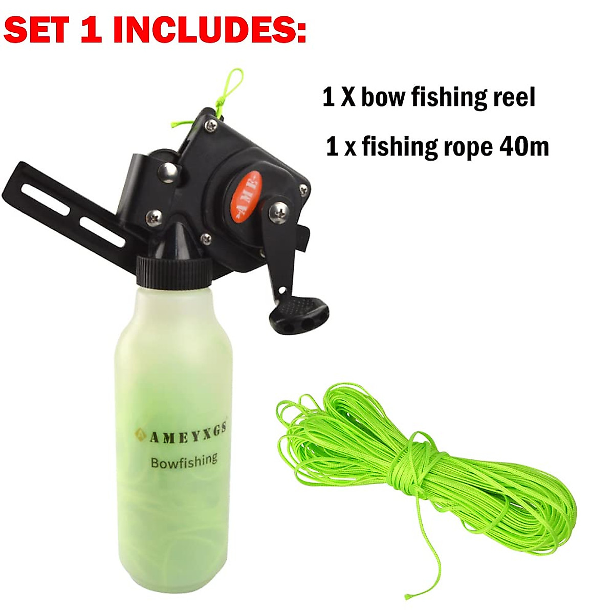 ZSHJGJR Archery Bow Fishing Reel Spincast Reel Bowfishing Tool with 40m Fishing Rope Fishing Arrows Kit with Bowfishing Arrow Rest for Compound Bow Recurve Bow Fishing Hunting Accessories (Set 1)