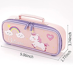 ANGOOBABY Cute Pencil Case Unicorn Pencil Pouch Medium Capacity Portable Multifunction Pen Bag with Compartments for Girls Kids Teen -Pink