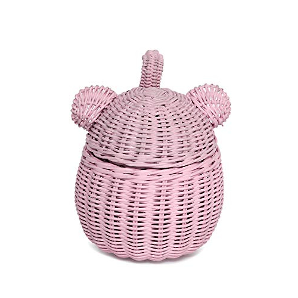G6 COLLECTION Elephant Rattan Storage Basket With Lid Decorative Bin Home Decor Hand Woven Shelf Organizer Cute Handmade Handcrafted Nursery Gift Animal Decoration Wicker Elephant (Small, Pink)