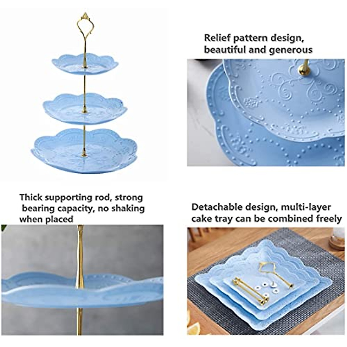 Aebor Cupcake Stand, 3 Tier Plastic Tiered Tray, Dessert Candy Snacks Bread Tower Tray, Plastic Cake Stand for Wedding Home Holiday Birthday Christmas Party Decor (Pink)