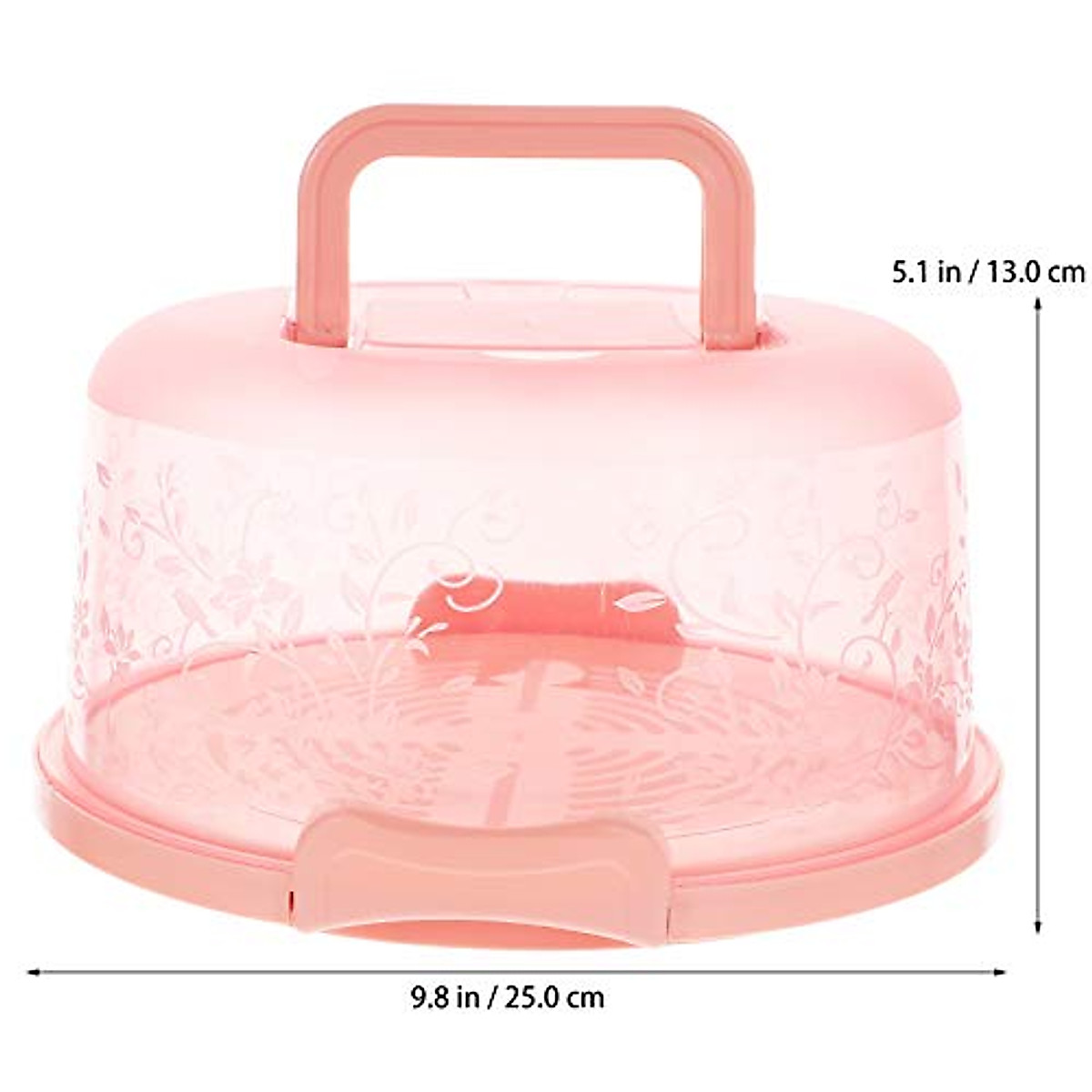 Hemoton Pink Round Cake Box Carrier Plastic Muffin Pie Carrying Box Bakery Dessert Container Holder with Handle Snap Cake Box Keeper 25X25X13CM