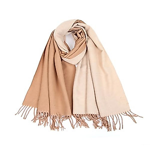 MEANBEAUTY Women's Pashmina Shawls and Wraps Cashmere Feel Large Scarf Winter Scarves Two-Color Blanket for Wedding Gifts-beige