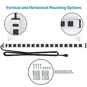 16 Outlet Power Strip, Heavy Duty Metal Power Strip with 10FT Extension Cord, Wall Mount Power Strip for Garage Workshop Warehouse Factory, ETL Certified, Silver