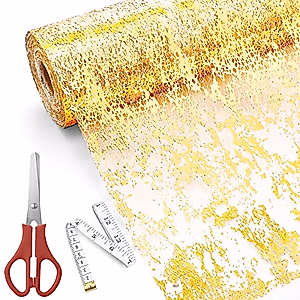 Metallic Gold Thin Table Runner with Scissors and Soft Ruler Glitter Gold Table Runners Gold Table Decor Gold Fabric Sequin Table Runners for Wedding Birthday Party Decoration (11 Inch x 99 Feet)