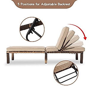 MAGIC UNION 2-Pack Outdoor Chairs Patio Adjustable Wicker Chaise Lounge with Cushions Patio Seating Beach Chairs Chaise Lounge Chairs for Outside Pool Patio Chair Lawn Chairs Set of 2