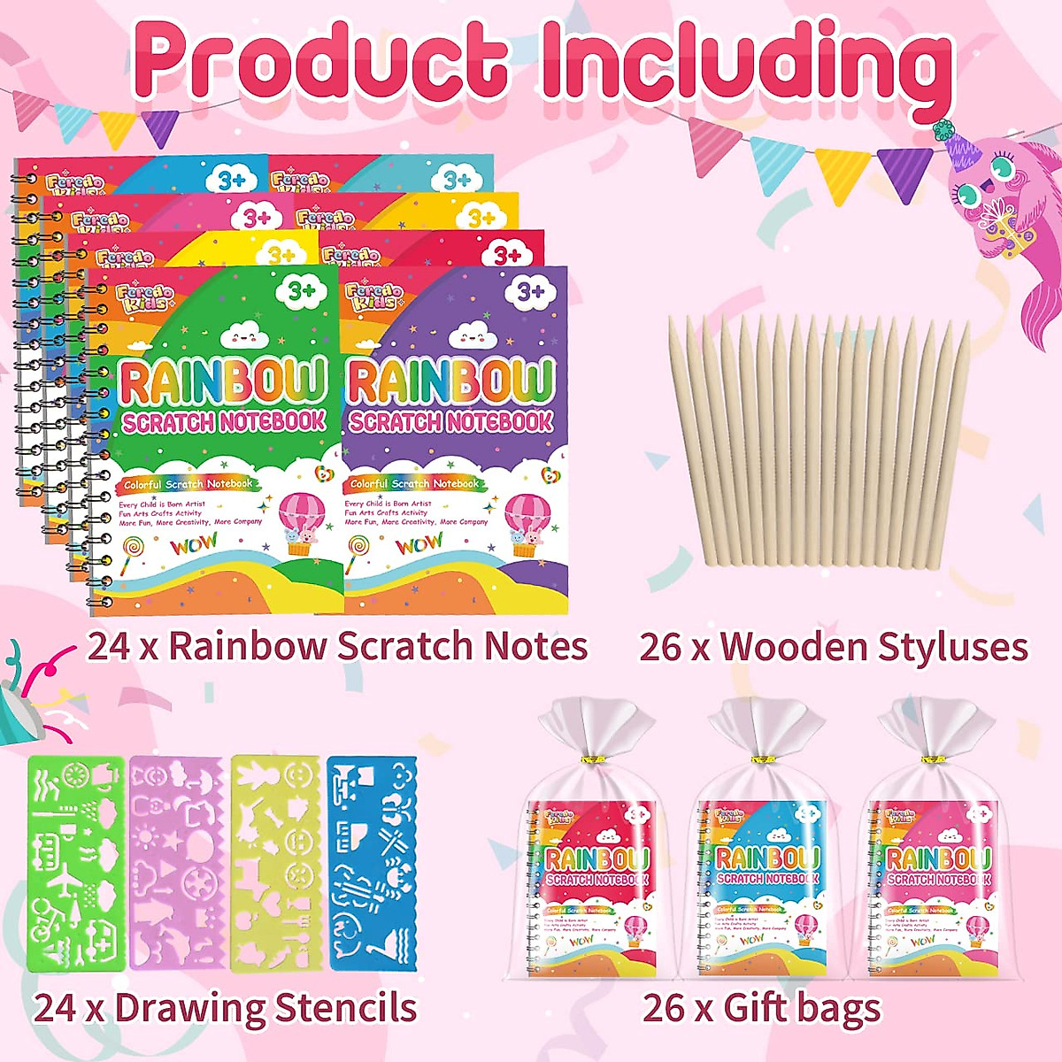 Scratch Art Party Favors for Kids: 24 Pack Rainbow Scratch Notebook Bulk Kids Craft School Supplies for Girls Boys 4-8 Years Old Kids Birthday Goodie Bags Christmas Gifts Classroom Prizes for Kids