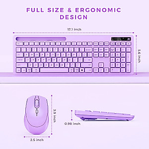 Keyboard and Mouse Wireless, Vivefox Wireless Keyboard with Phone Holder USB A & Type C Receiver Cute Keyboard and Mouse Compatible for Windows, Mac, MacBook/Air/Pro Computer (Purple)