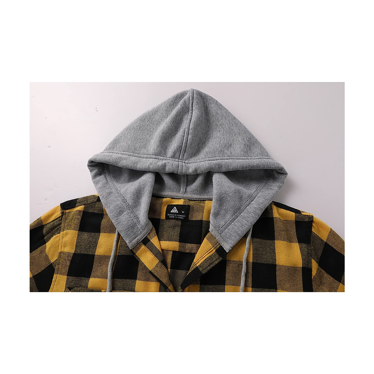 SCODI Mens Flannel Hoodie Shirt Casual Button Down Plaid Jacket Shirts Stylish Long Sleeve Shirts with Pocket Yellow Large