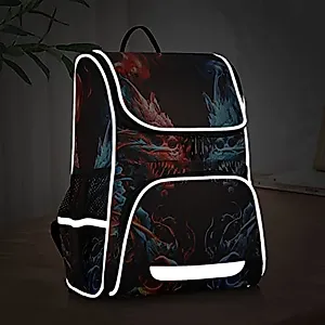 ODAWA Red Blue Dragon School Backpacks for Boy Kids Large Capacity Bookbags with Chest Strap for School and Travel