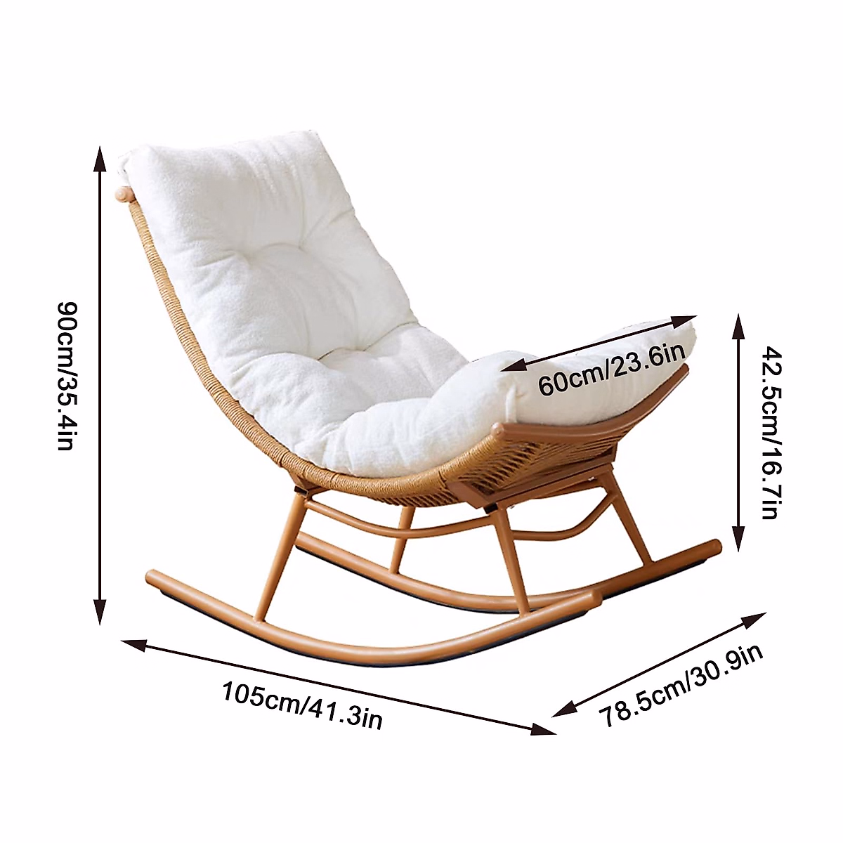 NRNQMTFZ Patio Rattan Rocker Chair,Upholstered Nursing Armchair,Modern Rocking Chair with High Backrest,Nursery Rocking Chair,Comfy Side Chair,for Garden Backyard Porch(White)