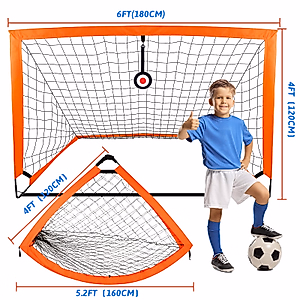 E-SDS Kids Soccer Goals for Backyard Training(Size 6'x4'), Portable Soccer Net Pop Up Soccer Goal Kits, Set of 2