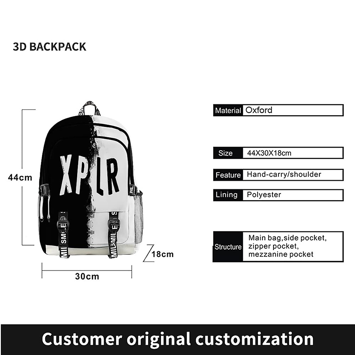 WZSMHFT XPLR Merch Backpack Oxford Backpack Casual Bag High Capacity Bags (Backpack 1)