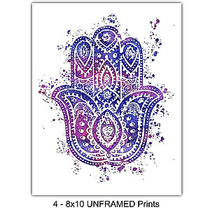 Zen Meditation Buddha Art - 8x10 Poster Set - Buddha, Yin Yang, Om, Hamsa Hand of Fatima - New Age Spiritual Gift for Buddhist, Yoga Teacher, Instructor, Studio - Unframed Wall Decor, Room Decoration