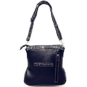 Western Sugar Skull Embroidery Rhinestone Cross Conceal Carry Crossbody Bag Set (Black)