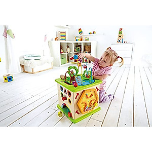 Country Critters Wooden Activity Play Cube by Hape | Wooden Learning Puzzle Toy for Toddlers, 5-Sided Activity Center with Animal Friends, Shapes, Mazes, Wooden Balls, Shape Sorter Blocks and More, 13.78 x 13.78 x 19.69 inches
