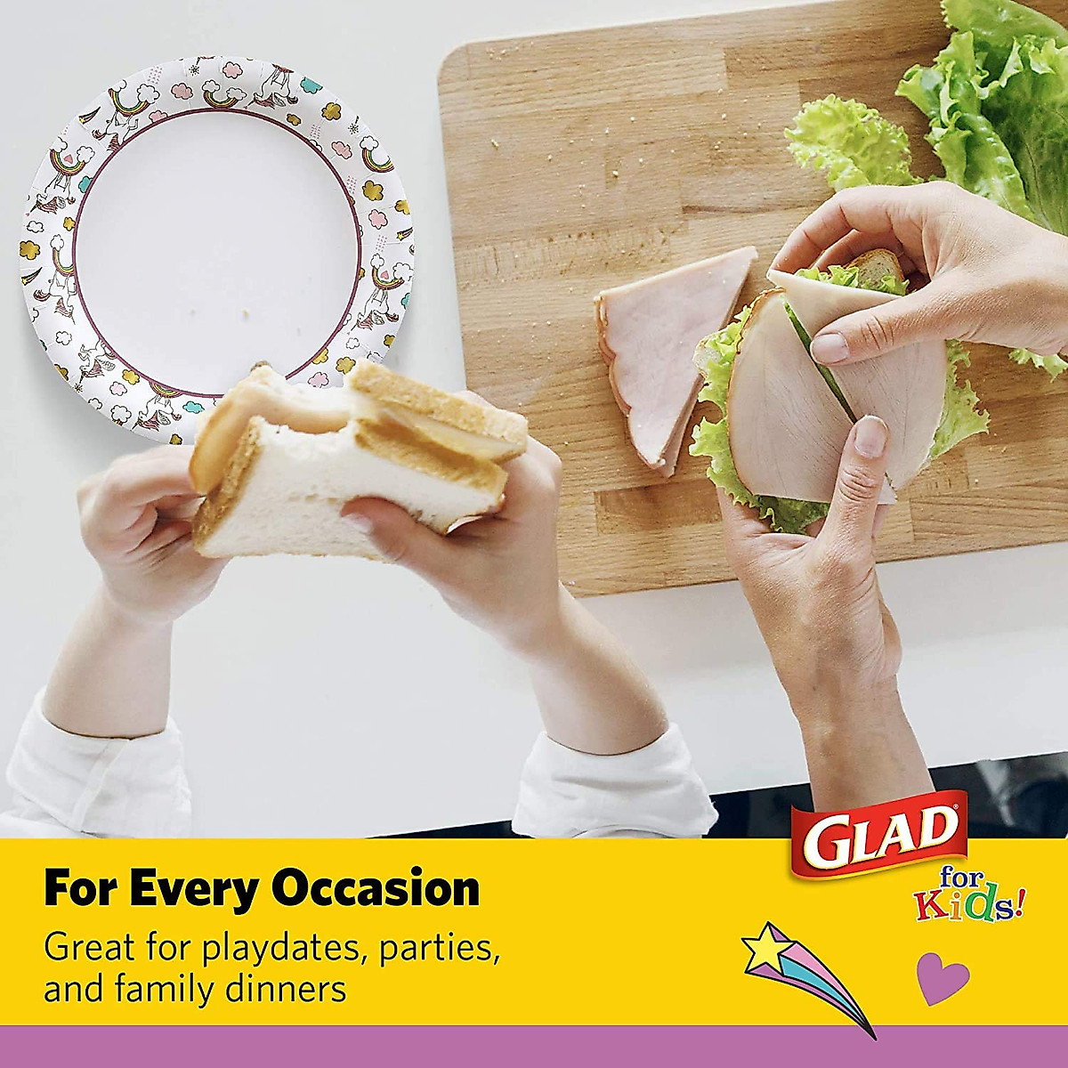 Glad for Kids Unicorns Paper Plates, Small Round Paper Plates with Cute Unicorns Design Heavy Duty Disposable Soak Proof Microwavable Paper Plates for All Occasions, 7 Inch, 20 Count (Pack of 6)