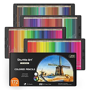 Shuttle Art 172 Colored Pencils, Soft Core Color Pencil Set for Adult Coloring Books Artist Drawing Sketching Crafting