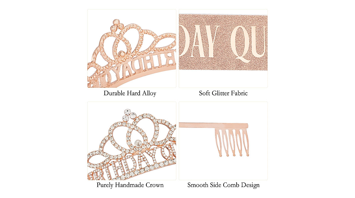 Chanaco Rose Gold Birthday Set for Women - Crown, Sash & Tiara