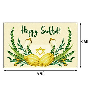 Pudodo Happy Sukkot Backdrop Banner Sukkah Etrog Lulav Jewish Holiday Party Religious Photography Background Wall Decoration