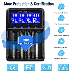 Universal Smart Battery Charger 4 Slots for Rechargeable Batteries 1.2V Ni-MH Ni-Cd AA AAA C 3.2V LiFePO4 3.7V Li-ion IMR 18650 26650 25500 16340 14500 18500 10440 18350 RCR123A LCD Display UL Listed