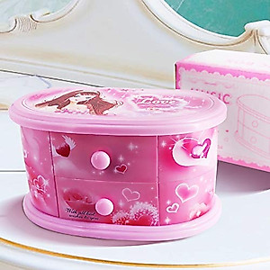 Qulable Musical Jewelry Box,Girl's Musical Jewelry Storage Box with Drawer and Dancing Ballerina Makeup Mirror Music Box Jewelry Storage Music Box for Kids Children (Pink)
