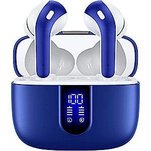 TAGRY Bluetooth Headphones True Wireless Earbuds 60H Playback LED Power Display Earphones with Wireless Charging Case IPX5 Waterproof in-Ear Earbuds with Mic for TV Smart Phone Computer Laptop Sports