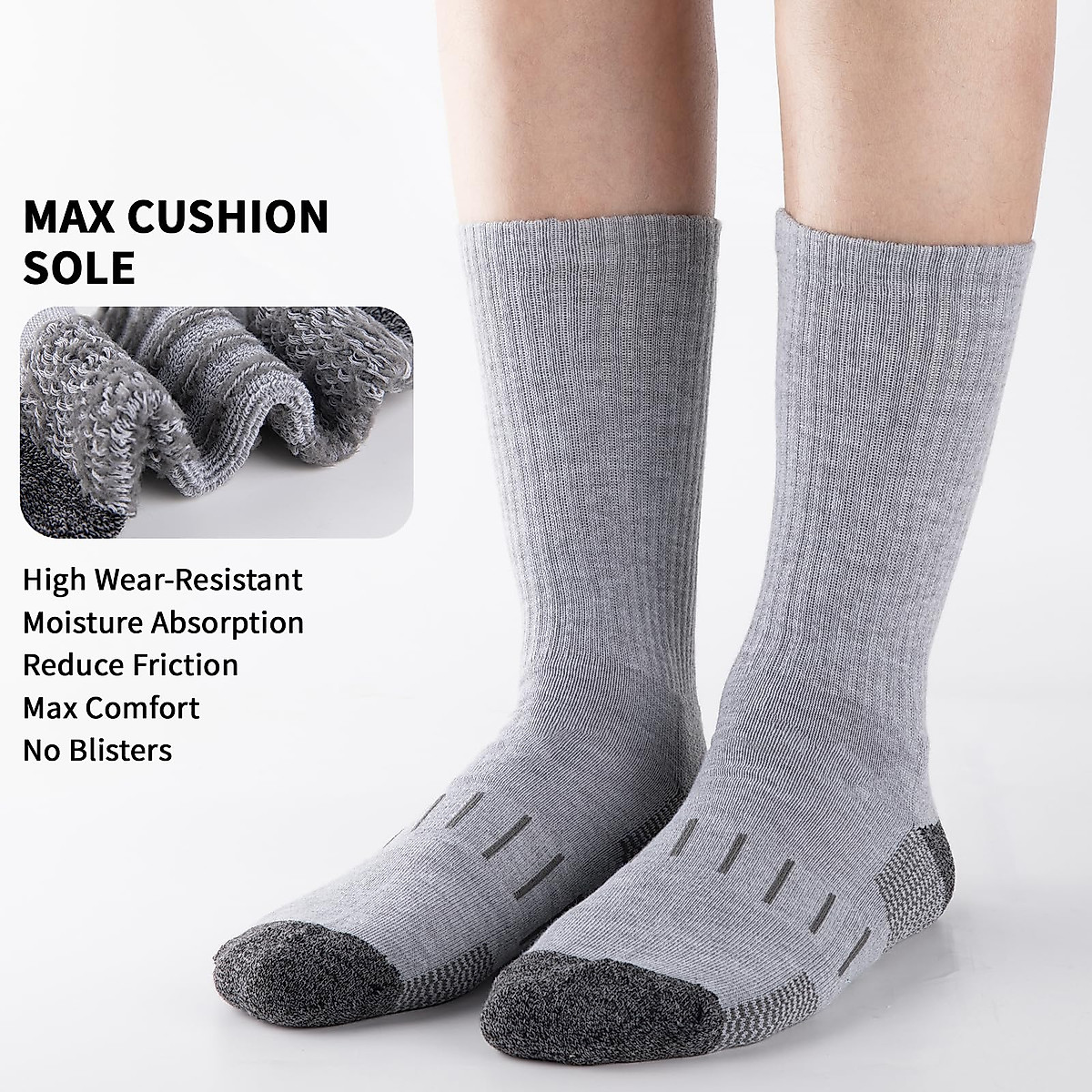 Heatuff Men’s Crew Athletic Socks Cushioned Moisture Wicking Work Boot Socks for All Seasons (6 Pairs)