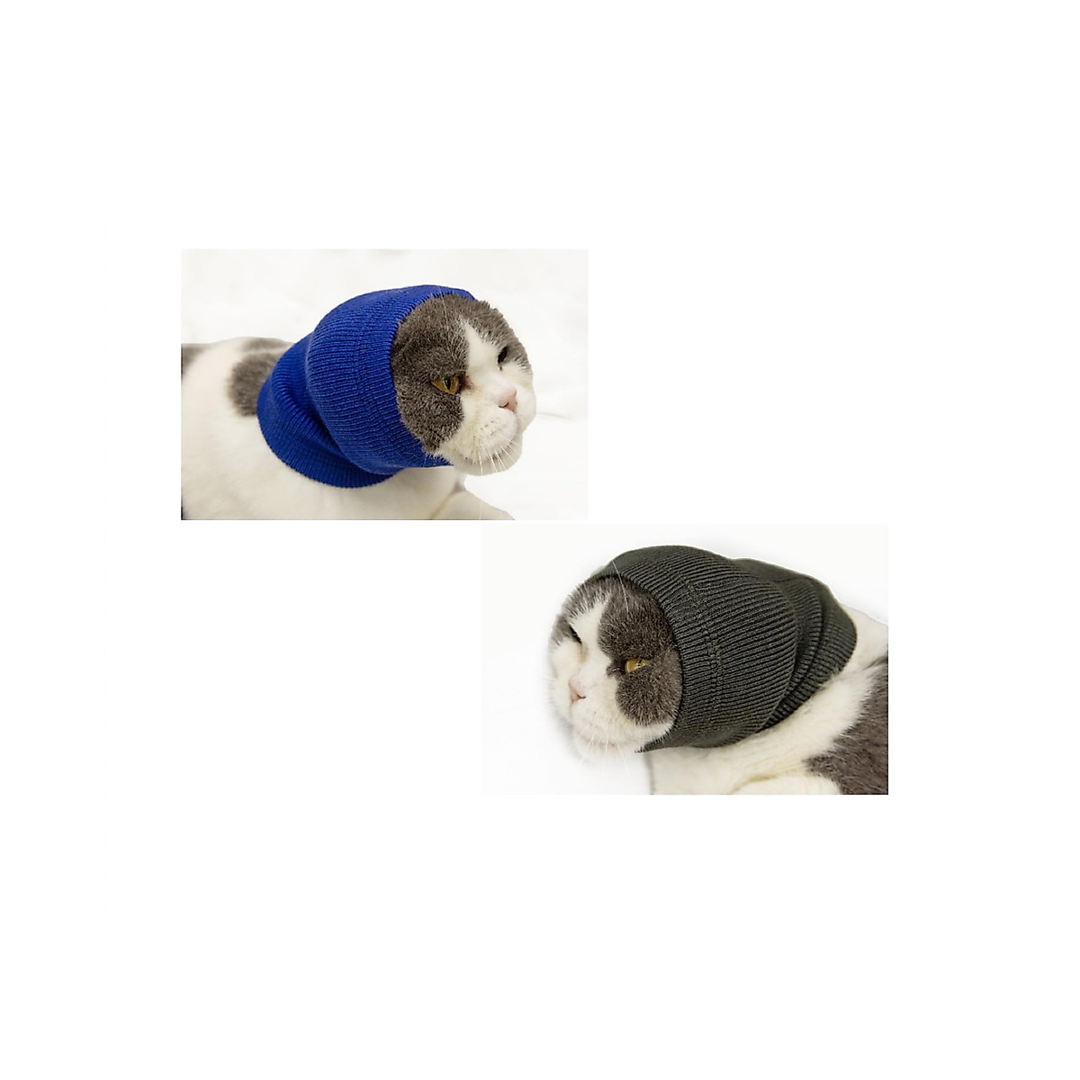 DDFS 2 Pack Cat No Flap Ear Wrap, Hoodie Anxiety Pet Earmuffs No Flap Ear Wrap Cat Small in Bath - Blue+Grey S