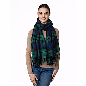 Achillea Oversized Cashmere Feel Scotland Scottish Tartan Plaid Scarf Shawl Wrap Winter Warm 80" x 30" (Black Watch Tartan)