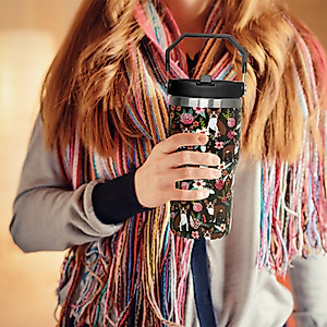 Boston Terrier Tumbler - Vacuum Insulated Double Wall Travel Tumbler - Dog Lovers Gifts for Women - Insulated Coffee Tumblers - Handle and Insulated Flip Straw 20OZ