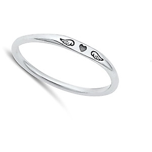 Heart Guardian Angel Wings Unique Ring New .925 Sterling Silver Band Size 4