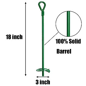 Cyleodo 18" Long Green Ground Anchor Kit(4 Pcs/Set), 3" Wide Helix,Heavy Duty Anchor Hook with Solid Steel Shaft，Best Choice for Swing Sets, Securing Animals,Camping Tent, Canopies, Car Ports, Sheds …