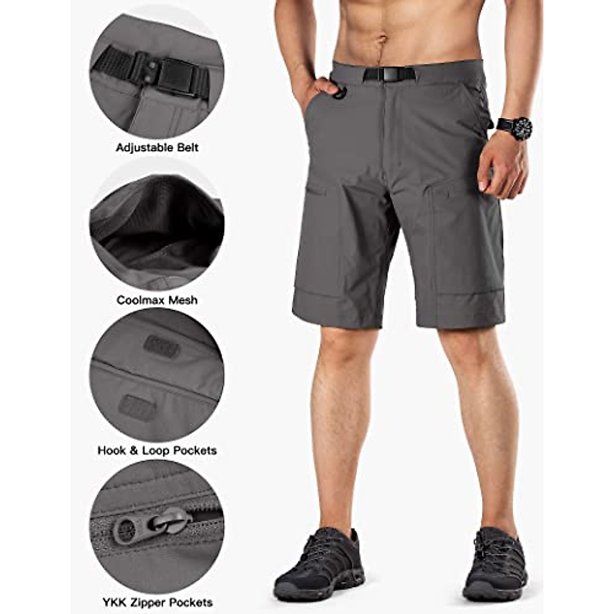 FREE SOLDIER Men's Lightweight Breathable Quick Dry Tactical Shorts Hiking Cargo Shorts Nylon Spandex（Gray 36Wx10L