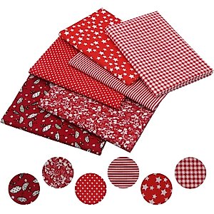 aufodara 6 Pieces 19.6" x 31.4" (50cm x 80cm) Cotton Fabric Precut Rectangle Cotton Craft Fabric Bundle Patchwork for DIY Sewing Scrapbooking Crafting Artcraft (Red)