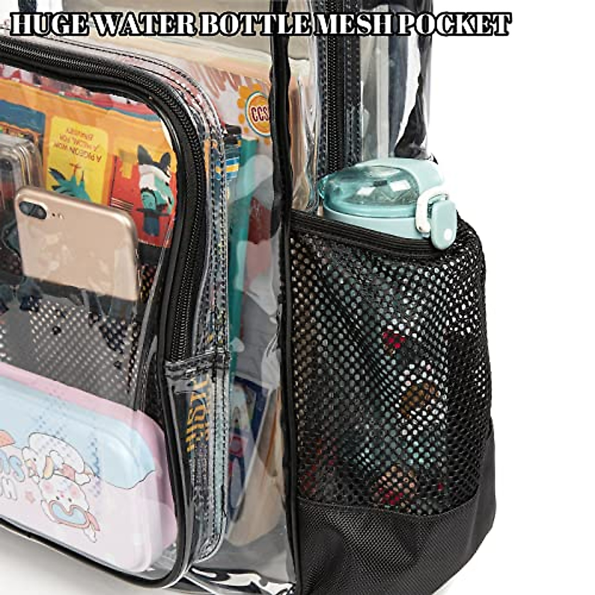 TACVEL Large Heavy Duty Clear Backpack Durable Transparent See Through Bag (Black)