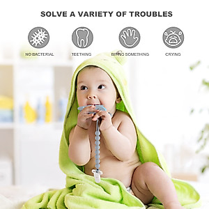 Baby Teething Toys for Babies 3-6 6-12 Months, Dinosaur Teether Pain Relief Toy with One Piece Design Pacifier Clip Holder Set, Freezer Safe Neutral Shower Gift for Boys and Girls (Grey)