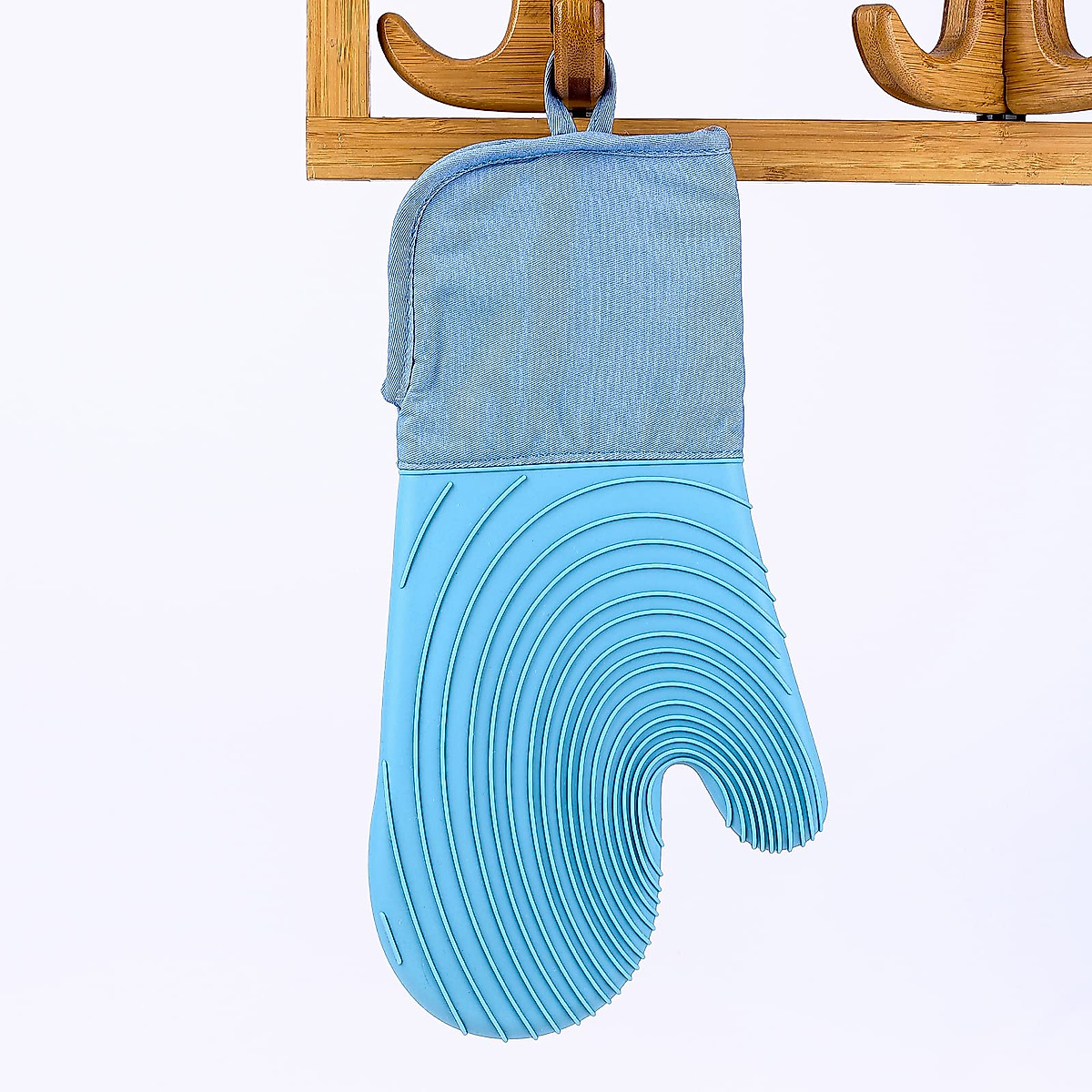 Oven Mitts with Extra Long Cuff and Comfort Lining，Oven Mitts with Quilted Liner， Heat Resistant Flexible Oven Mitt for Kitchen Baking Cooking，Machine Washable，1 Pair，13.5 Inch,Blue.