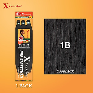 Sensationnel X-pression prestretched braiding hair - 3x braid 58 inch all kanekalon flame retardant synthetic braid for box braids and twists (1 pack, 1B OFFBLACK)