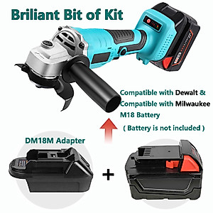 Cordless Angle Grinder, 18V variable speed metal grinders w/DM18M Battery Adapter，10000RPM Brushless Motor, 3/8 arbor, 110V 4-inch high power(Battery not include)