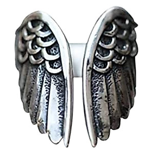 Bulky Rings Jewelry Acrylic Rings for Women Adjustable Stainless Steel Ring Feather Angel Thumb Ring for Women Gold Om Rings for Women (Silver, One Size)