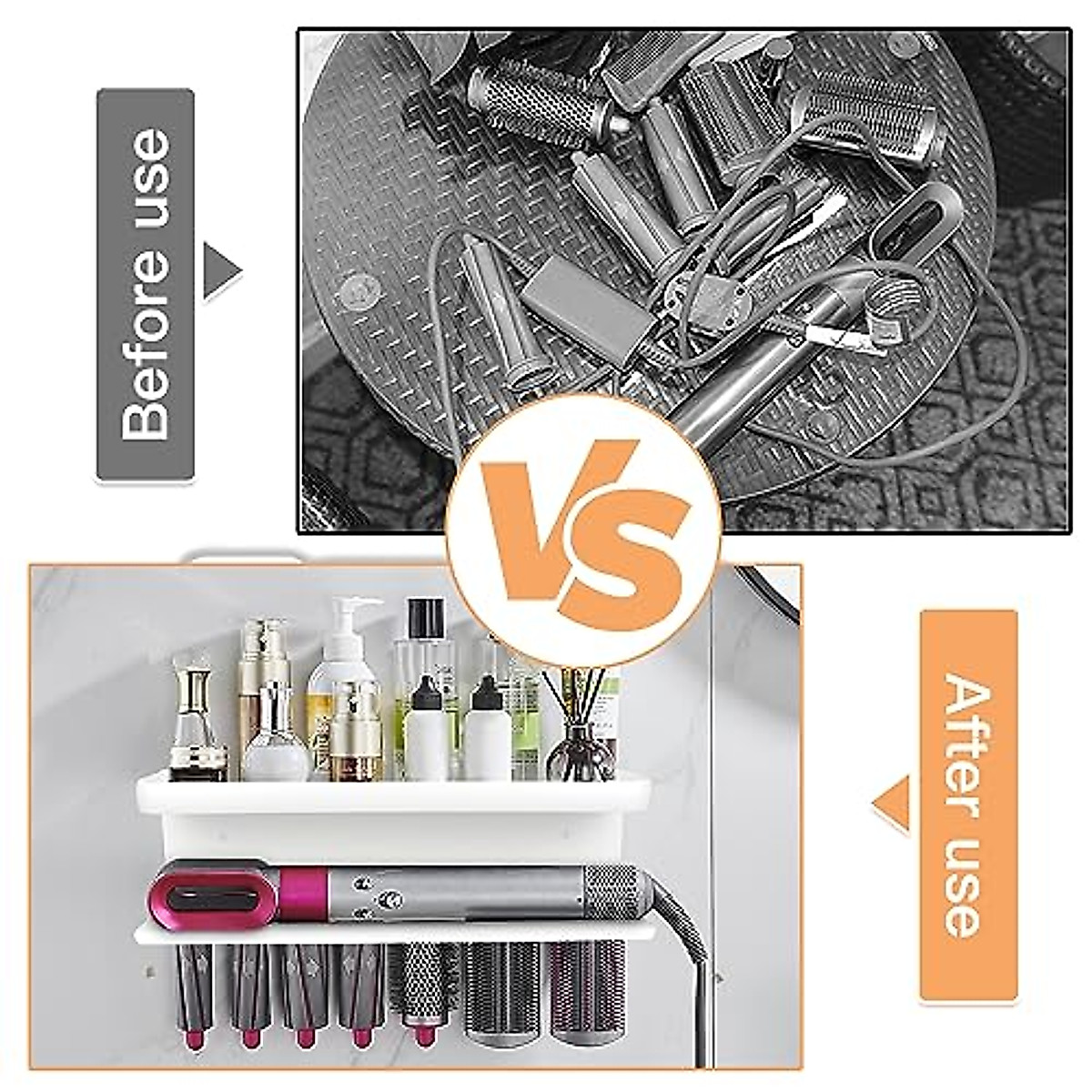 Yimerlen Airwrap Storage Holder Compatible with Dyson Airwrap Wall Mount Storage Rack Organizer for Bathroom Curling Iron Attachments and Complete Styler (White, with Air Cushion Comb)