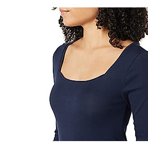 Amazon Essentials Women's Slim-Fit Long Sleeve Square Neck T-Shirt, Navy, XX-Large