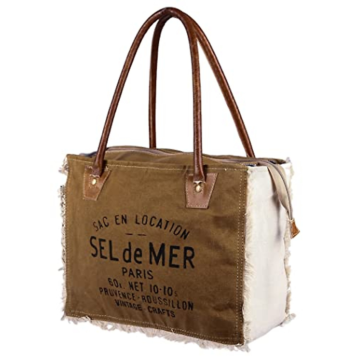 VINTAGE CRAFTS Bags Sel De Mer Upcycled Canvas Hand Bag Upcycled Canvas & Cowhide Tote Bag Radiant Leather Bag