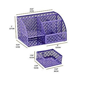Annova Mesh Desk Organizer Office with 7 Compartments + Drawer/Desk Tidy Candy/Pen Holder/Multifunctional Organizer - Purple