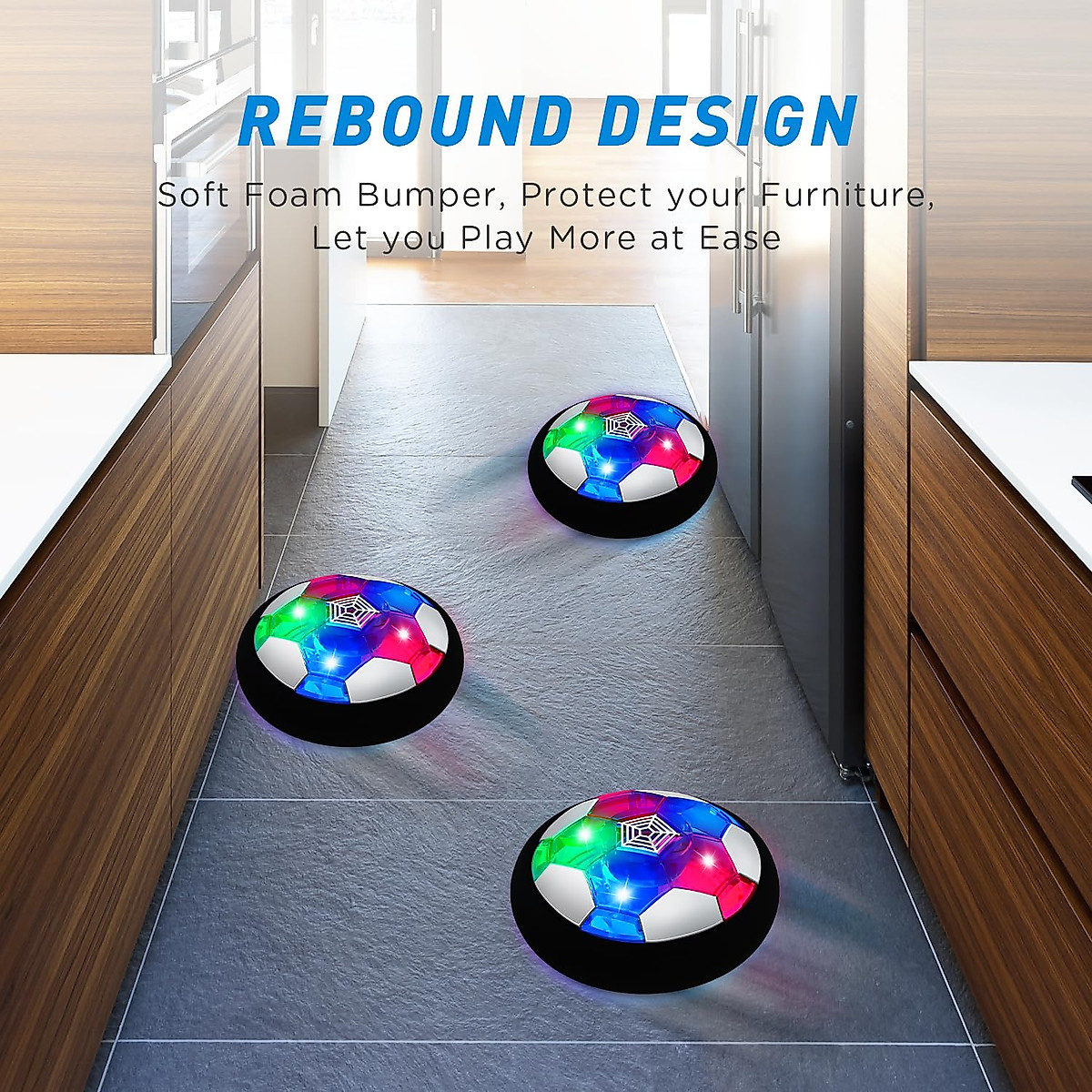 KKONES Kids Toys Hover Soccer Ball (Set of 2), Battery Operated Air Floating Soccer Ball with LED Light and Soft Foam Bumper for Indoor Outdoor Game, Gifts for Age 3 4 5 6 7 8-16 Year Old Boys Girls